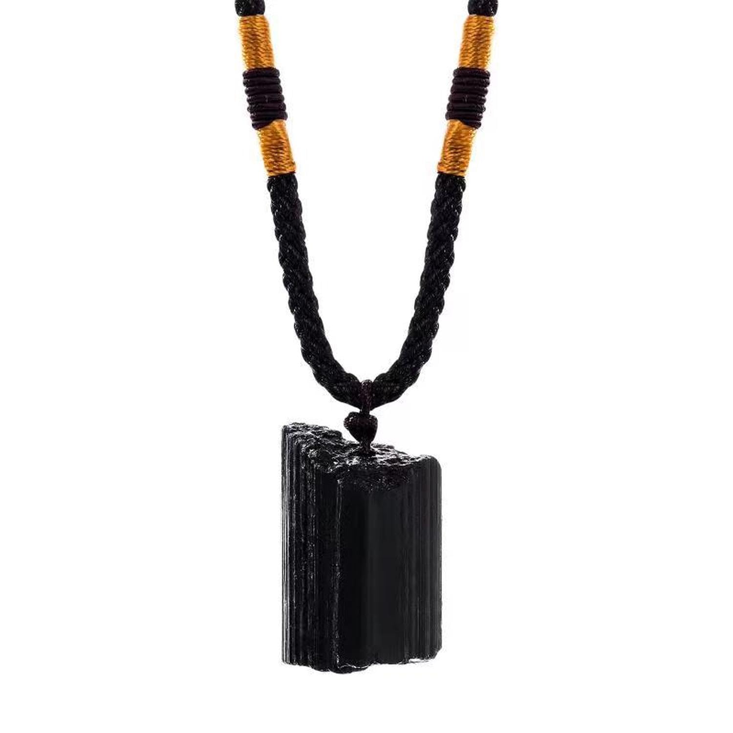 CIFIBIFUN Black Tourmaline Necklace Crystal Pillar Pendant ,Original Natural Stone Metaphysically Psychic Large Protection (1.1)