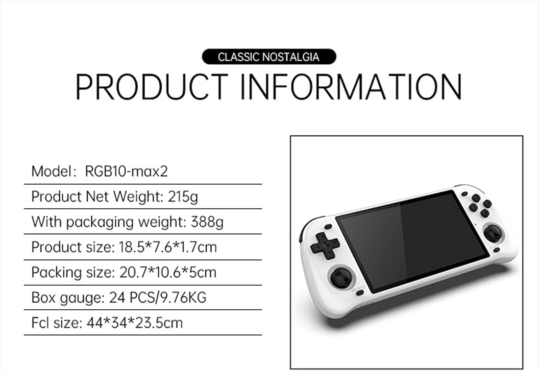 Cawevon Powkiddy RGB10 MAX 2 Handheld Games Console ,Video Game Console Open Source Handheld PSP Retro Game Console 80 Arcade, 5 inches (17000 Games 128G White)