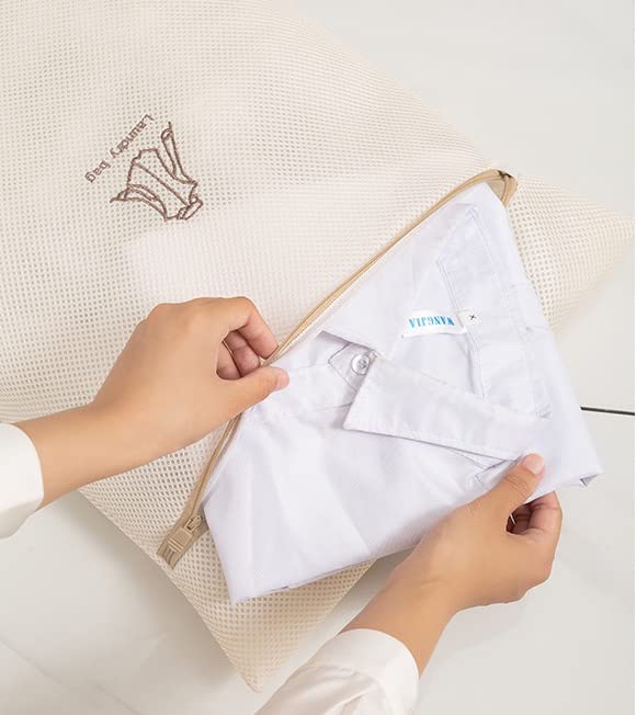 GIGIFULL 7 Pack White Mesh Laundry Bags for Delicates - Anti-Deformation Reusable Laundry Bags for Overcoat, Bra, Stocking, Blouses And Hosiery (7 pcs)