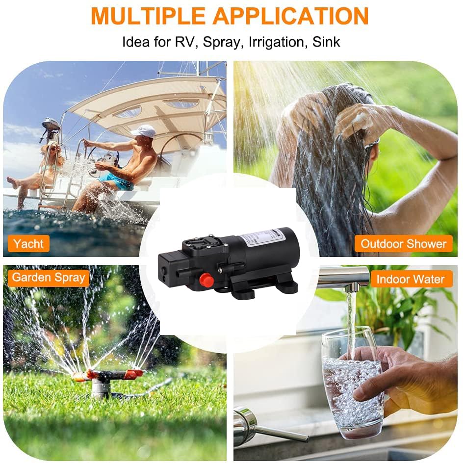 Camplux 12V DC Water Pump, 1.2GPM Diaphragm Pump for Caravan RV Marine Fishing Boat