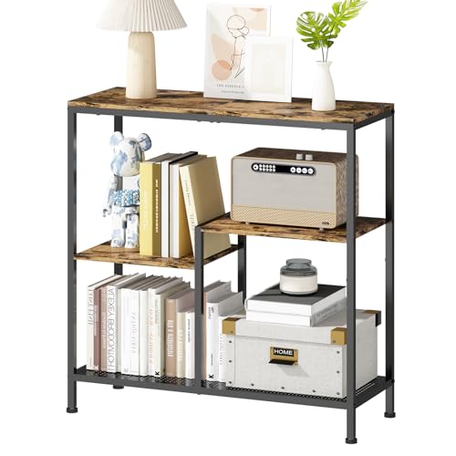 GILLAS Sofa Table, 3 Tier Console Table for Entryway, Narrow Entry Table & Open Storage Shelves, Skinny Side Table for Living Room, Hallway, Entrance Hall, Corridor, Bedroom, Rustic Brown and Black