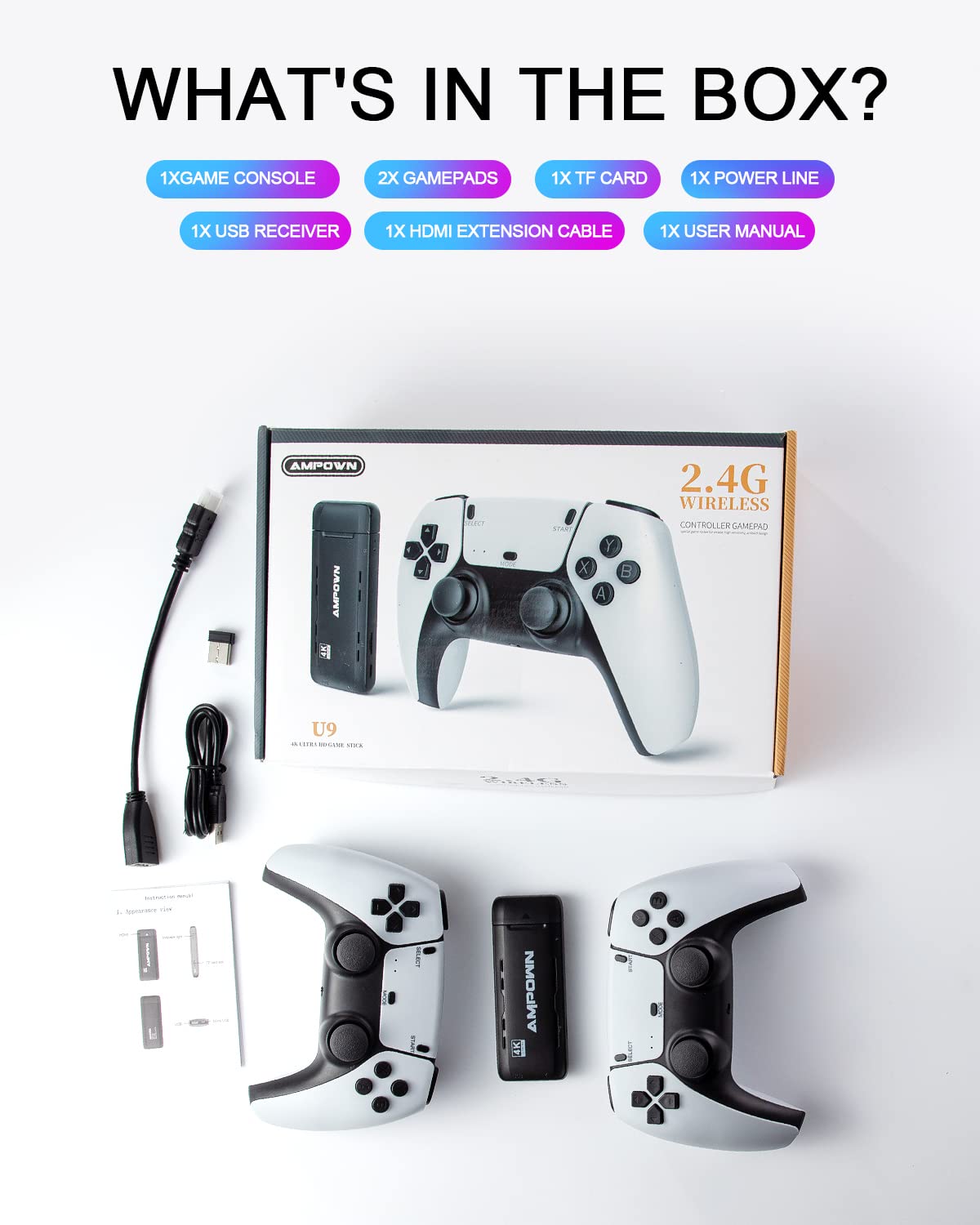 U9 Retro Game Console, Plug and Play Video Games Built-in 12000+ Classic Game 4K Ultra HD Game Stick with 2.4G Wireless Joystick Controller Supports 20+ Emulators…