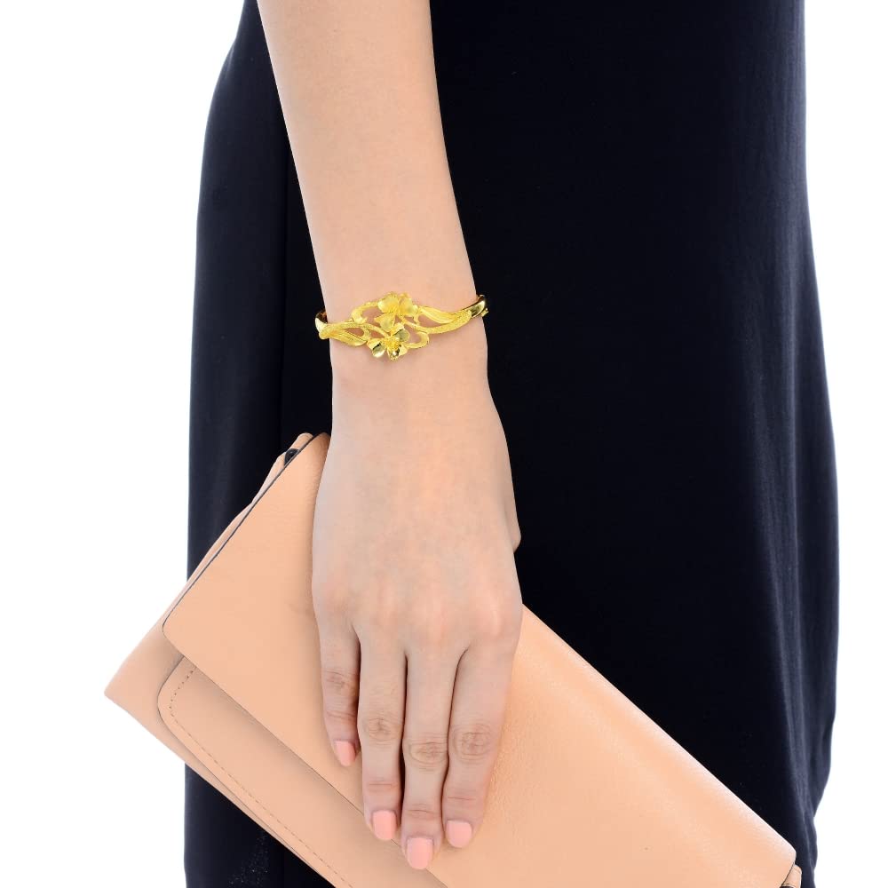 CHOW SANG SANG 999.9 24K Solid Gold Price-by-Weight 20.58g Gold Flower Bangle for Women 71576K | 6 (Wrist Size:14-15 CM)