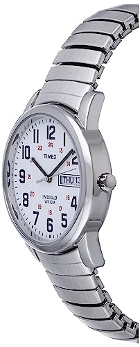 Timex Easy Reader 35mm Day-Date Watch – Silver-Tone Case White Dial with Silver-Tone Expansion Band