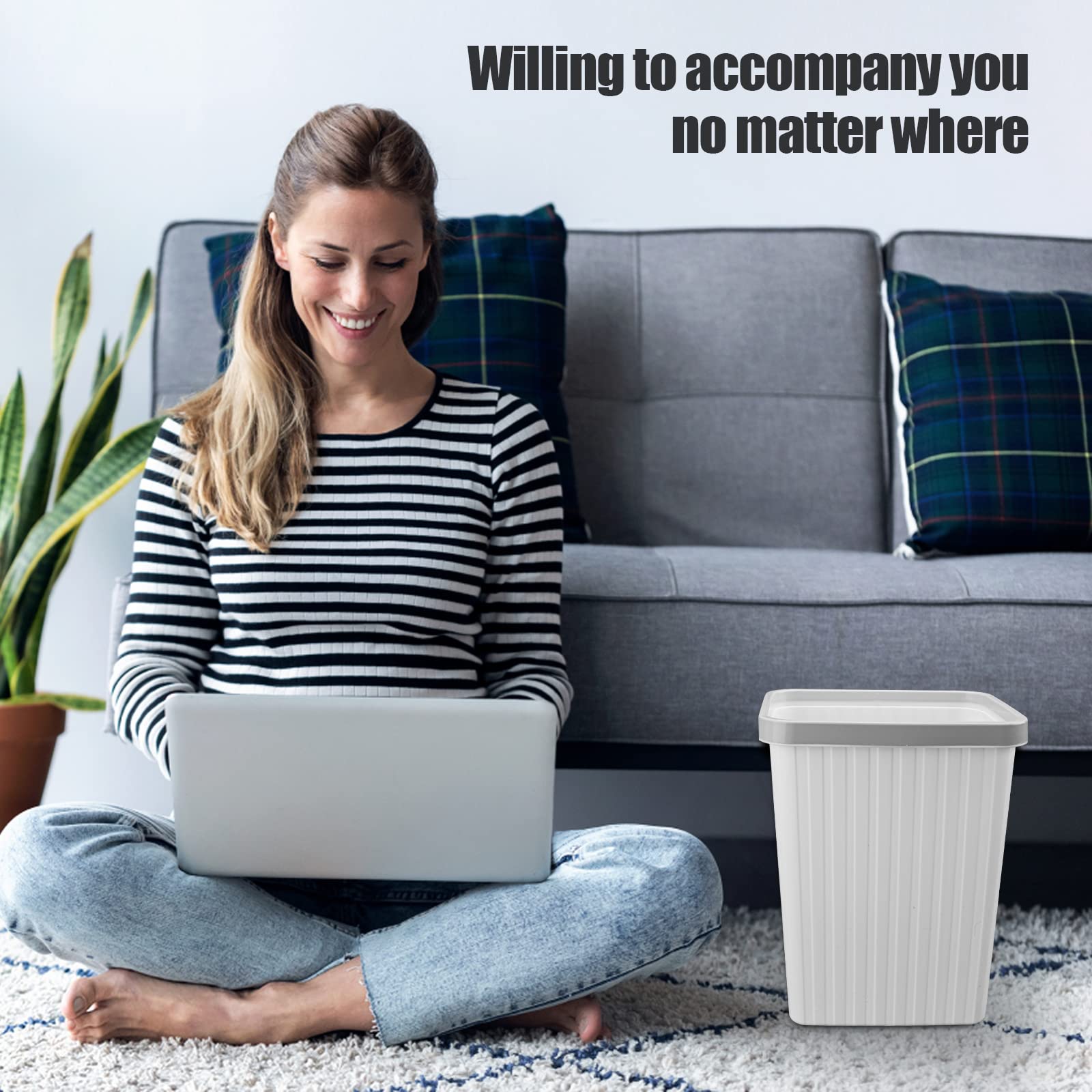 Eooch 2 Gallon Slim Trash Can with Pressing Ring, Plastic Wastebasket Garbage Container Bin for Bathroom, Kitchen, Bedroom, Office,2 Pack(White+White)