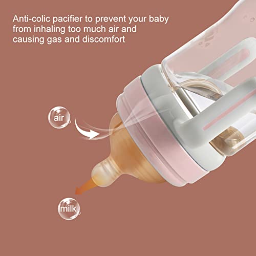 Nouri Glass Baby Bottles, Bottles for Breastfeeding Babies, Breast-Like Nipple for Natural Latch, Slow Flow, 6 oz(Purple/Pink Random Blind Box)