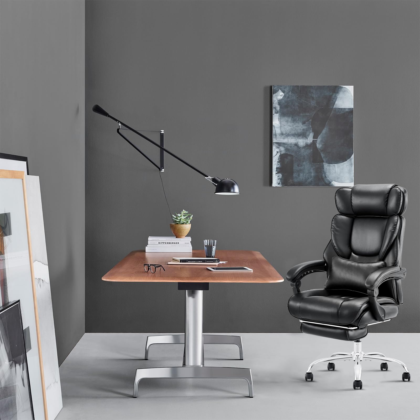 COLAMY Office Chair with Footrest-Ergonomic High Back Design Executive Computer Desk Chair with Removable Lumbar Pillow, 90-135°Reclining, Thick Bonded Leather for Home Office Work Comfort, Pink