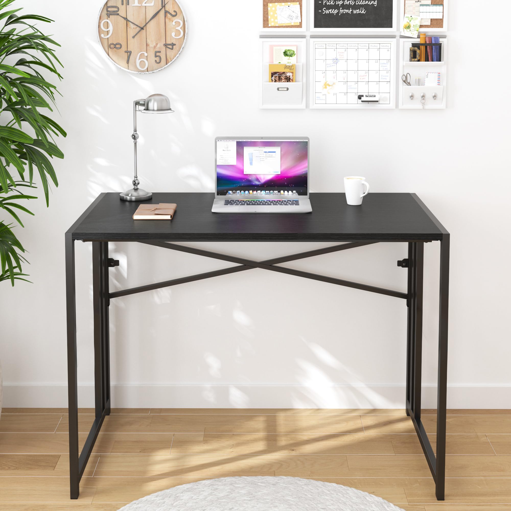 HOBINCHE 31 Inch Folding Small Computer Desk, Foldable Space-Saving Home Office Table, Simple Study Writing Gaming Workstation for Small Space, No Assembly Needed, Black