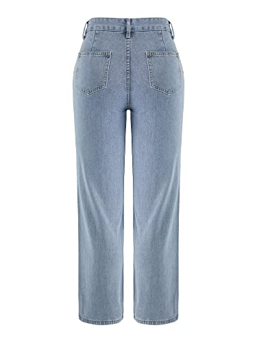 LQI Women's High Waist Baggy Boyfriend Jeans Distressed Wide Leg Denim Pants Blue