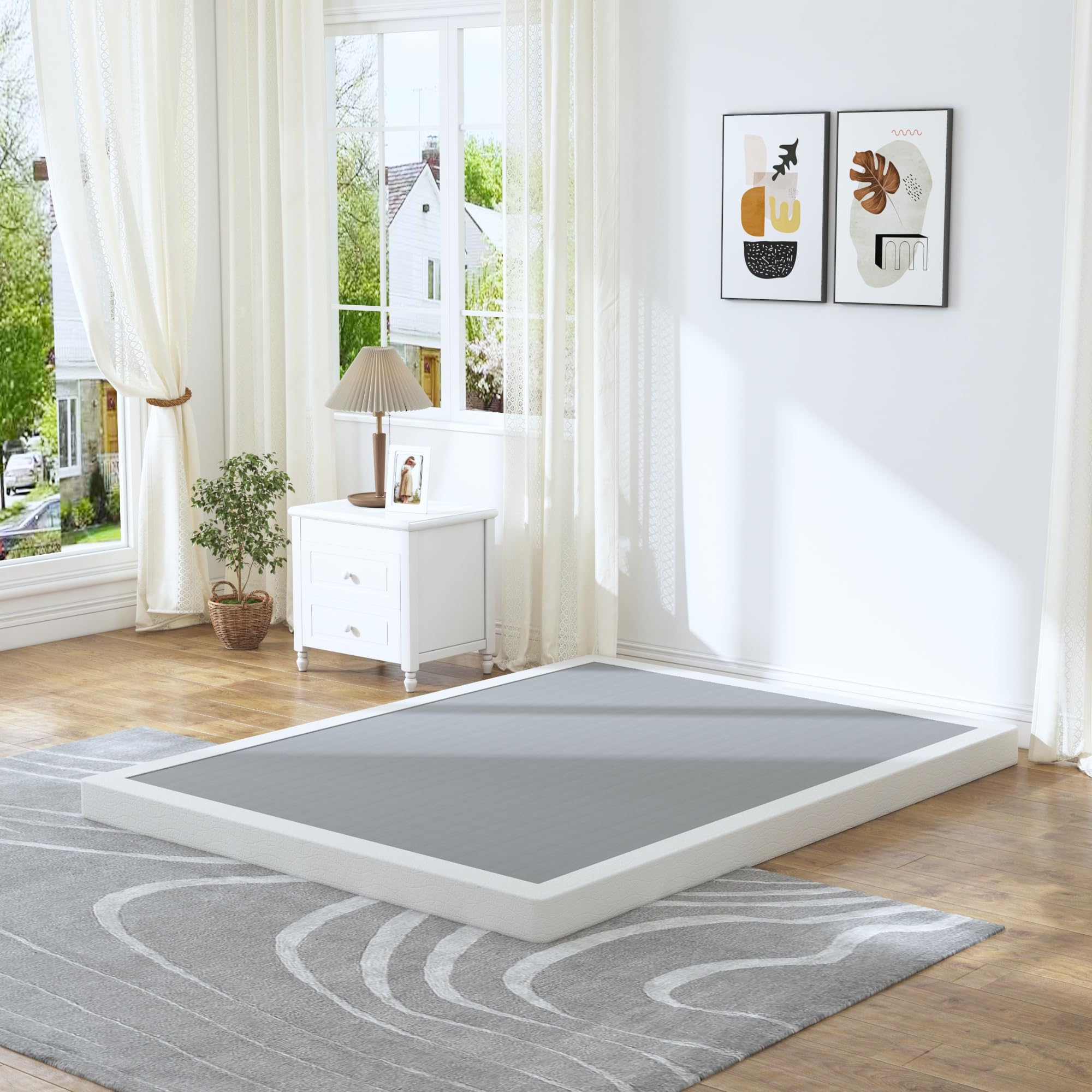 HOBINCHE 4 Inch Box Spring for Queen Bed Base, Low Profile Metal Queen Size Box Spring with Fabric Cover, 3000 Lbs Max Weight Capacity Mattress Foundation, Noise-Free, Easy Assembly