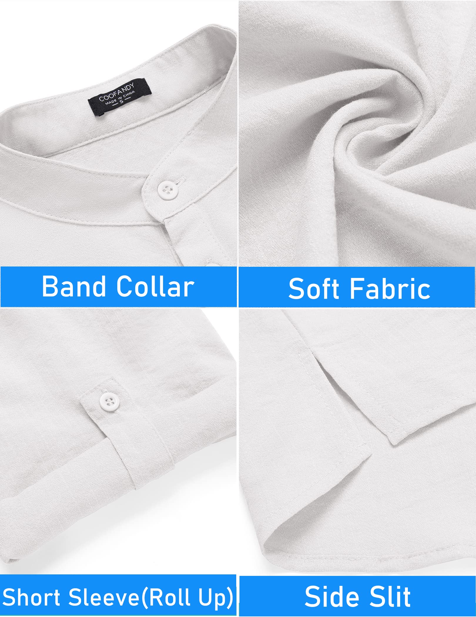 COOFANDY 2 Pieces Linen Outfits For Men White Short Sleeve Henley Shirt and Shorts Summer Beach Yoga Matching Sets