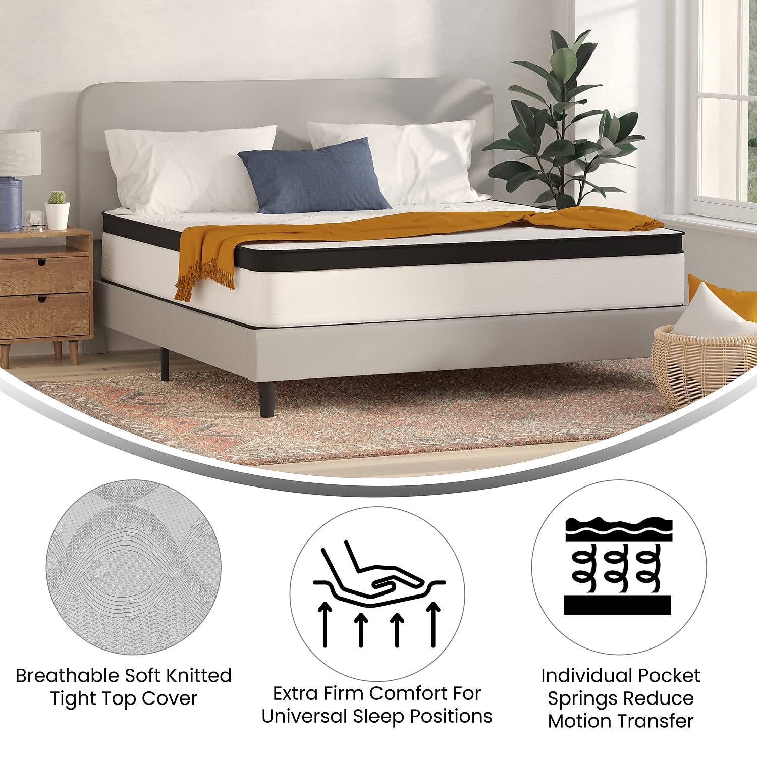 Flash Furniture Capri Comfortable Sleep 12" Hybrid Pocket Spring and Foam Mattress in a Box, Extra Firm Foam Pocket Spring Hybrid Mattress, King