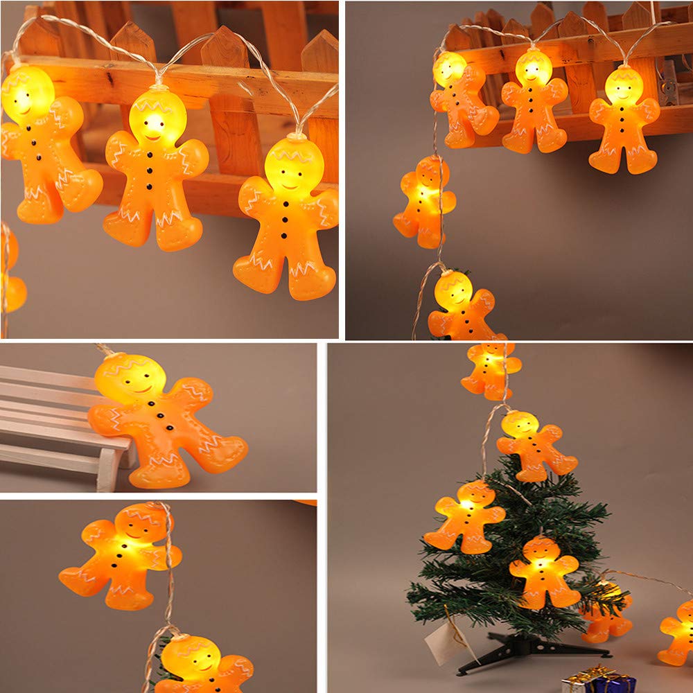 String Lights,Gocheaper Christmas Gingerbread Men String Lights 3D Gold Plastic 64 Inch Indoor Light Party Home Garden Bedroom Outdoor Indoor Wall Decorations (A)