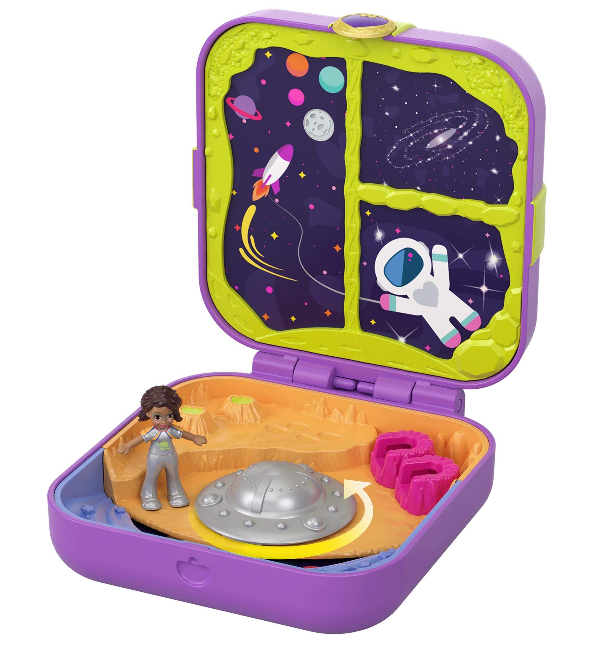 Polly Pocket Hidden Hideouts Moon Rockinā Adventure Compact: 3 Hidden Hideouts, 2 Hidden Reveals, 3 Accessories, 1 Micro Shani Doll & Sticker Sheet