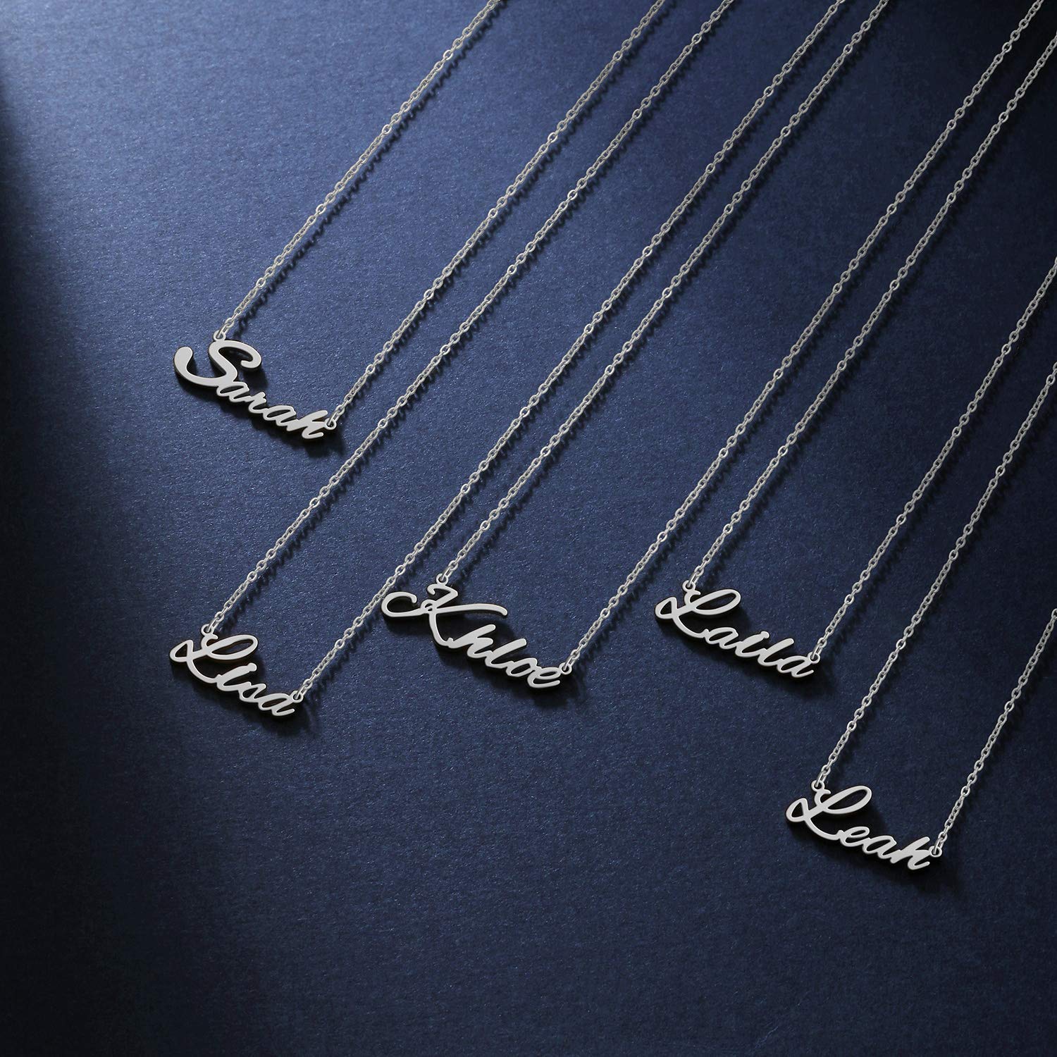BUREI Name Necklace Personalized Gold Plated friendship Jewelry Women Gift for Her (Evelyn-silver pendant)