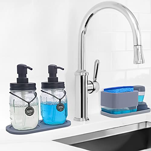 HvOvMvE 2 in 1 Creative Silicone Coaster for Kitchen and Bathroom to Place Soap Dispensers,Tumbler, Toothbrush Holder, Drinks, Cup Mat Protects The Countertop, Non-Slip (Grey)