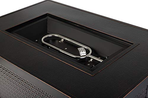 Fire Sense 62750 Weyland Hammered Aluminum Convertible Gas Fire Pit Table 55000 BTU Multifunctional Outdoor Firepit with Fire Bowl Lid, Nylon Cover & Clear Fire Glass Bronze Finish - Rectangular 48"