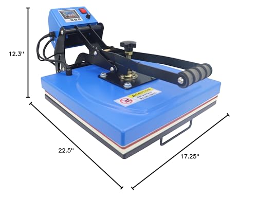 Industrial-Quality 15" x 15" Color LED Digital Sublimation Transfer Machine T-Shirt Heat Press Machine, 15" x 15", Blue