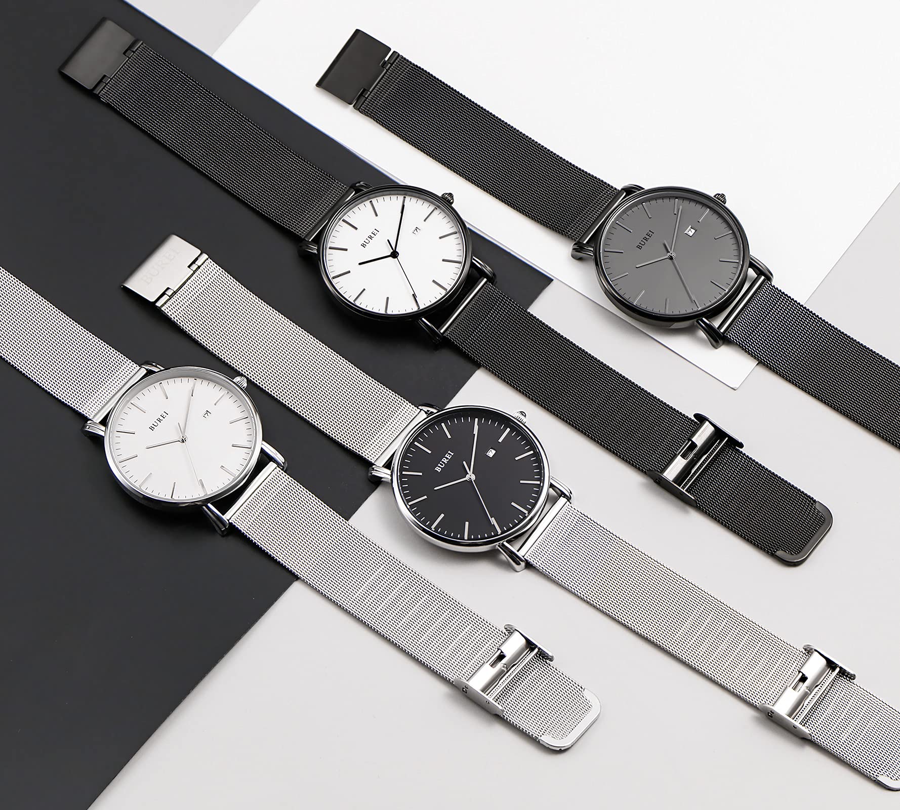 BUREI Stainless Steel Mesh Watch Band for Mens Women Quick Release Mesh Watch Straps 20MM