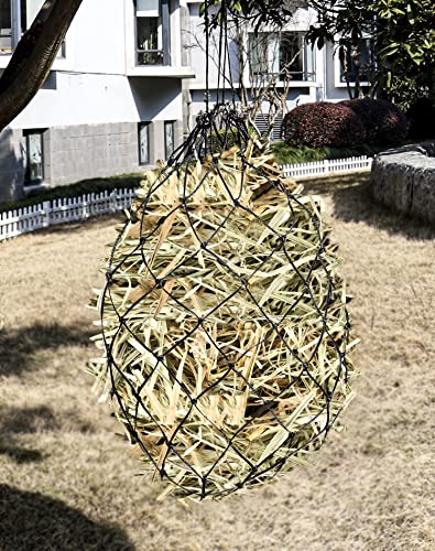 QWORK Horse Hay Net, 2 Pack 4" Hole Hay Feeders, 40" Slow Feeding Hay Nets with Metal Rings Equestrian Feeding Supplies Slow Down Feeding Speed