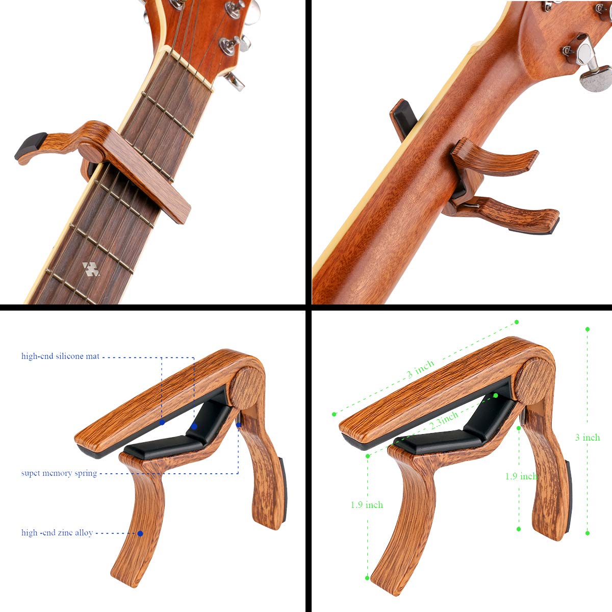 Capo,Guitar Capo,with 5 Pack Guitar Picks,Guitar Capos,for Acoustic Guitar, Electric Guitar,Bass,Ukulele (Rosewood)