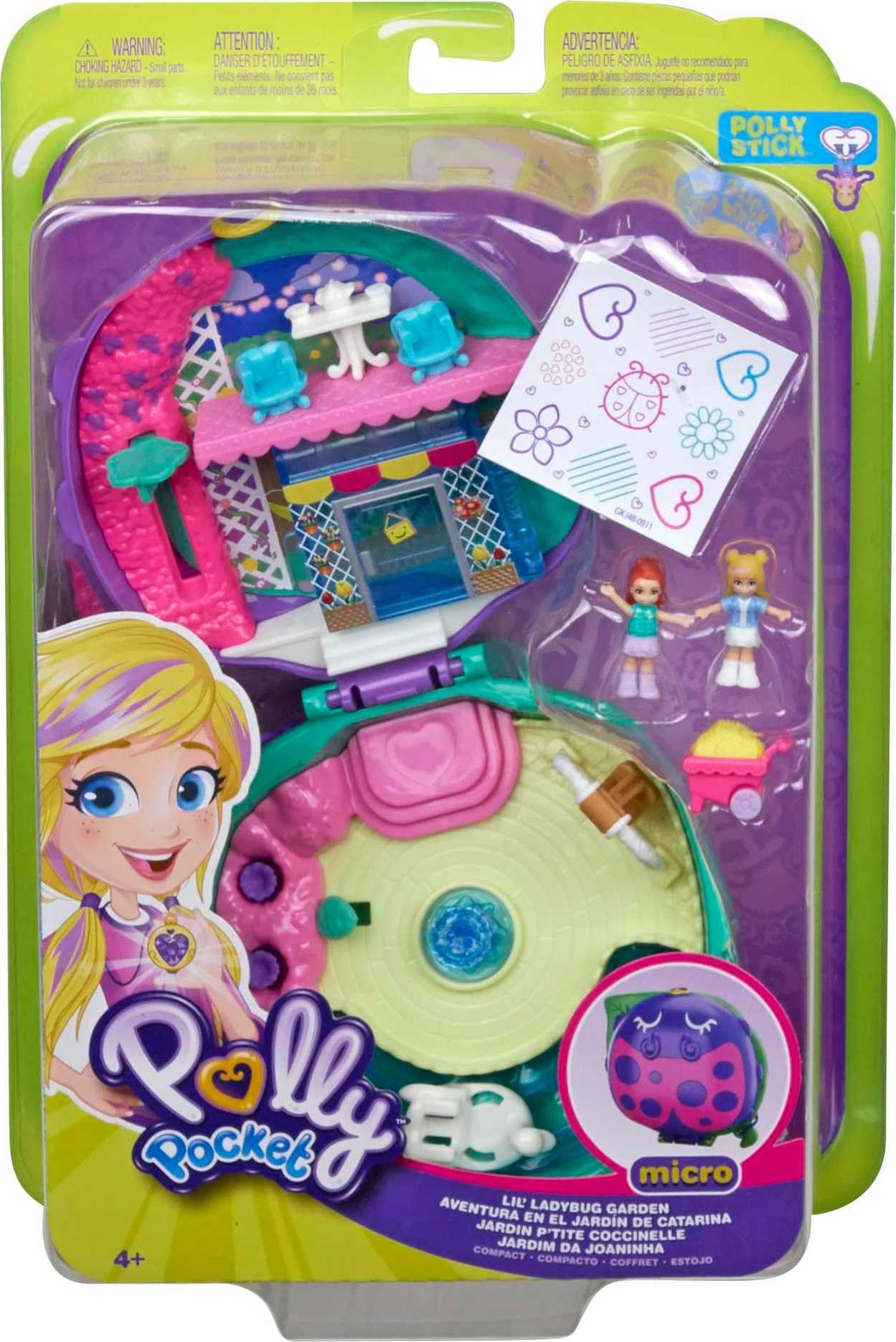 Polly Pocket Playset, Outdoor Toy with 2 Micro Dolls & Surprise Accessories, Pocket World Lil Ladybug Garden Compact