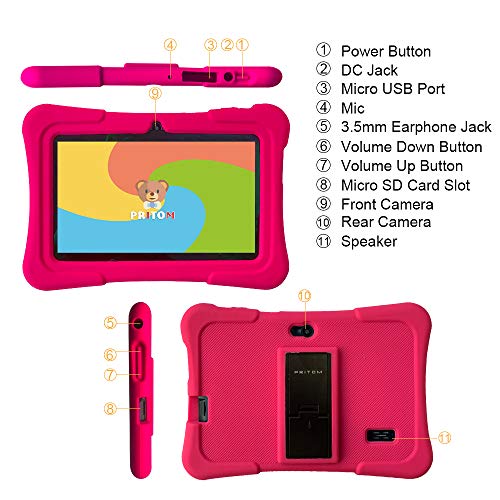 PRITOM 7 inch Kids Tablet | Quad Core Android 10.0, 32 GB ROM | WiFi,Bluetooth,Dual Camera | Educational,Games,Parental Control,Kids Software Pre-Installed with Kids-Tablet Case (Pink)
