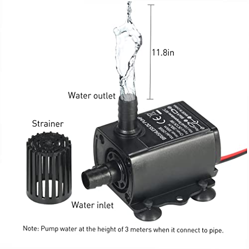 Water Pump Aquarium, Submersible Water Pump, DC 12V 5W, Mini quiet Pump for Pond Aquarium Fish Tank, 280L/H, Lift 300cm