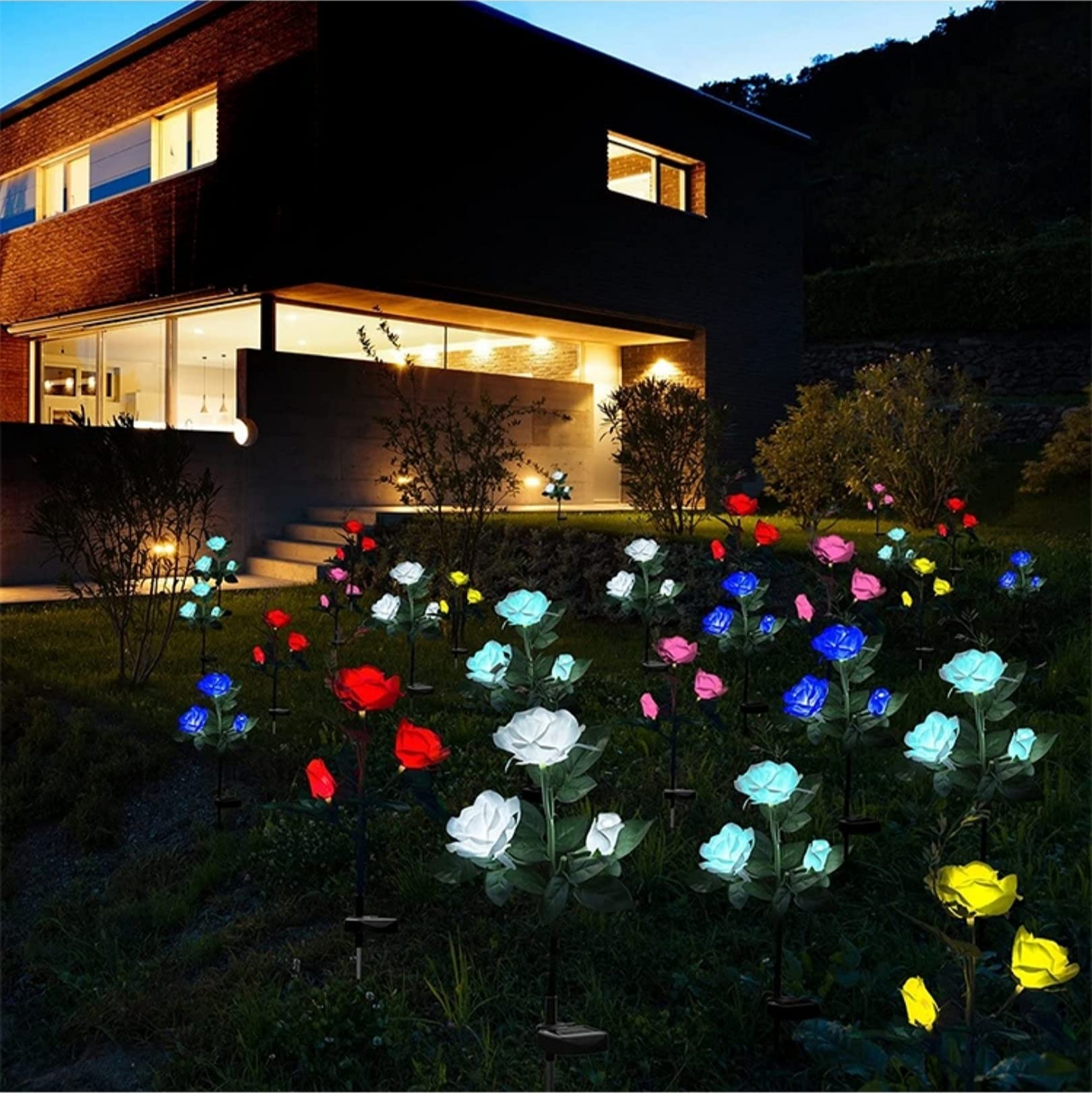 LoveNite Solar Rose Garden Lights, 2 Pack Realistic Solar Flower Lights, Waterproof LED Decorative Stake Landscape Lights for Patio Pathway Grave Cemetery Outdoor Decor (White)