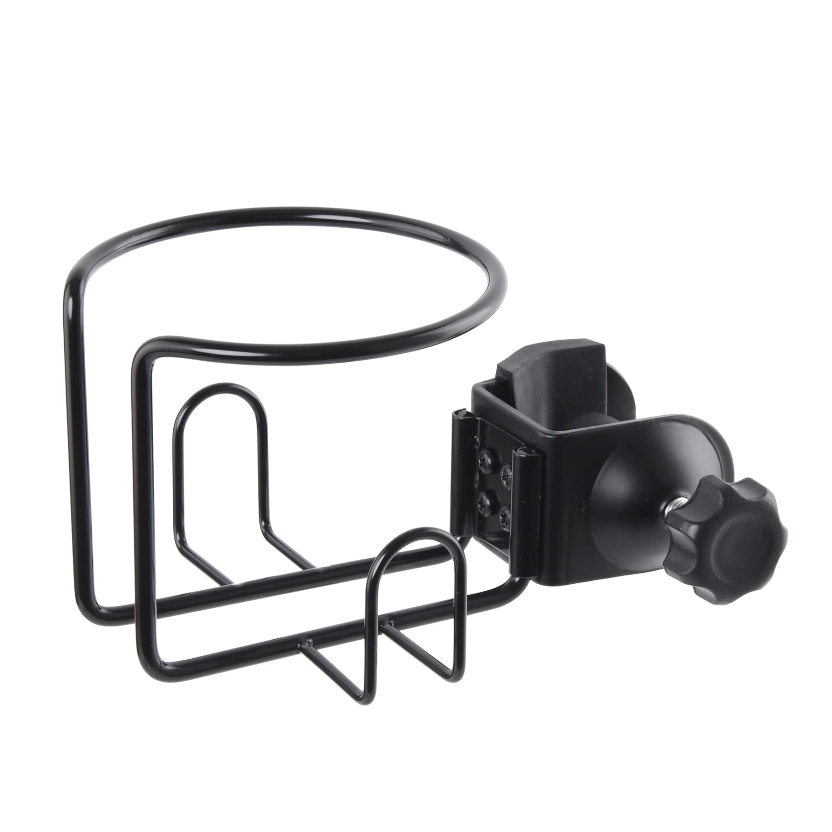 Clamp-on Cup Holder for Microphone Stand Tube, Clip on Drink Holder for Mic Stand, Music Stand, Drum Stand, Work for Coffee Cup, Mug, Water Bottle, Pack of 1, Black