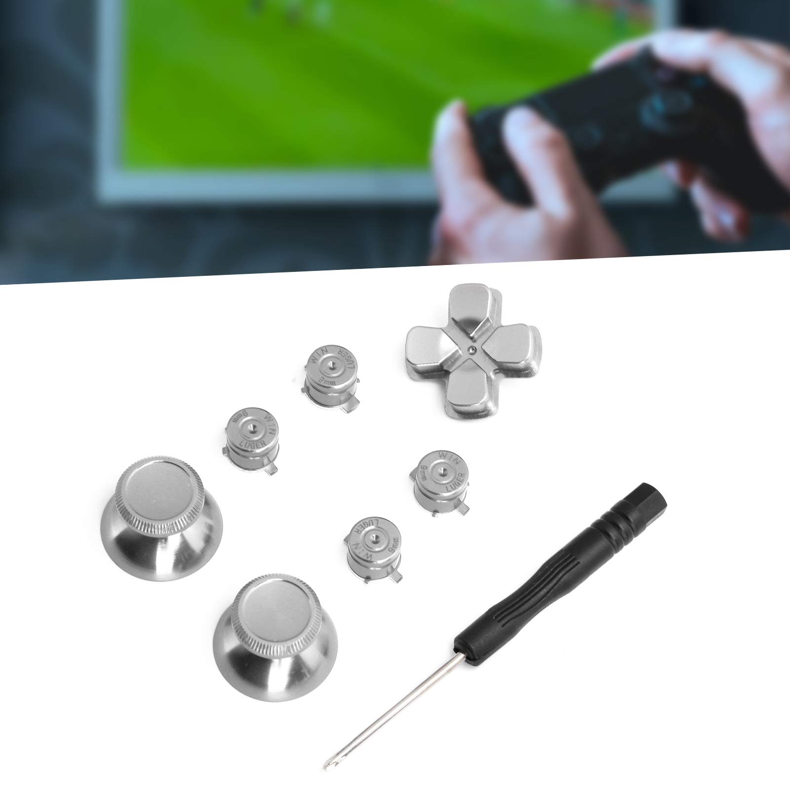 Controller Aluminum Alloy Botton Set, Exquisite Appearance Aluminum Alloy Thumbsticks Set for Replacement Parts for Controller(Silver)
