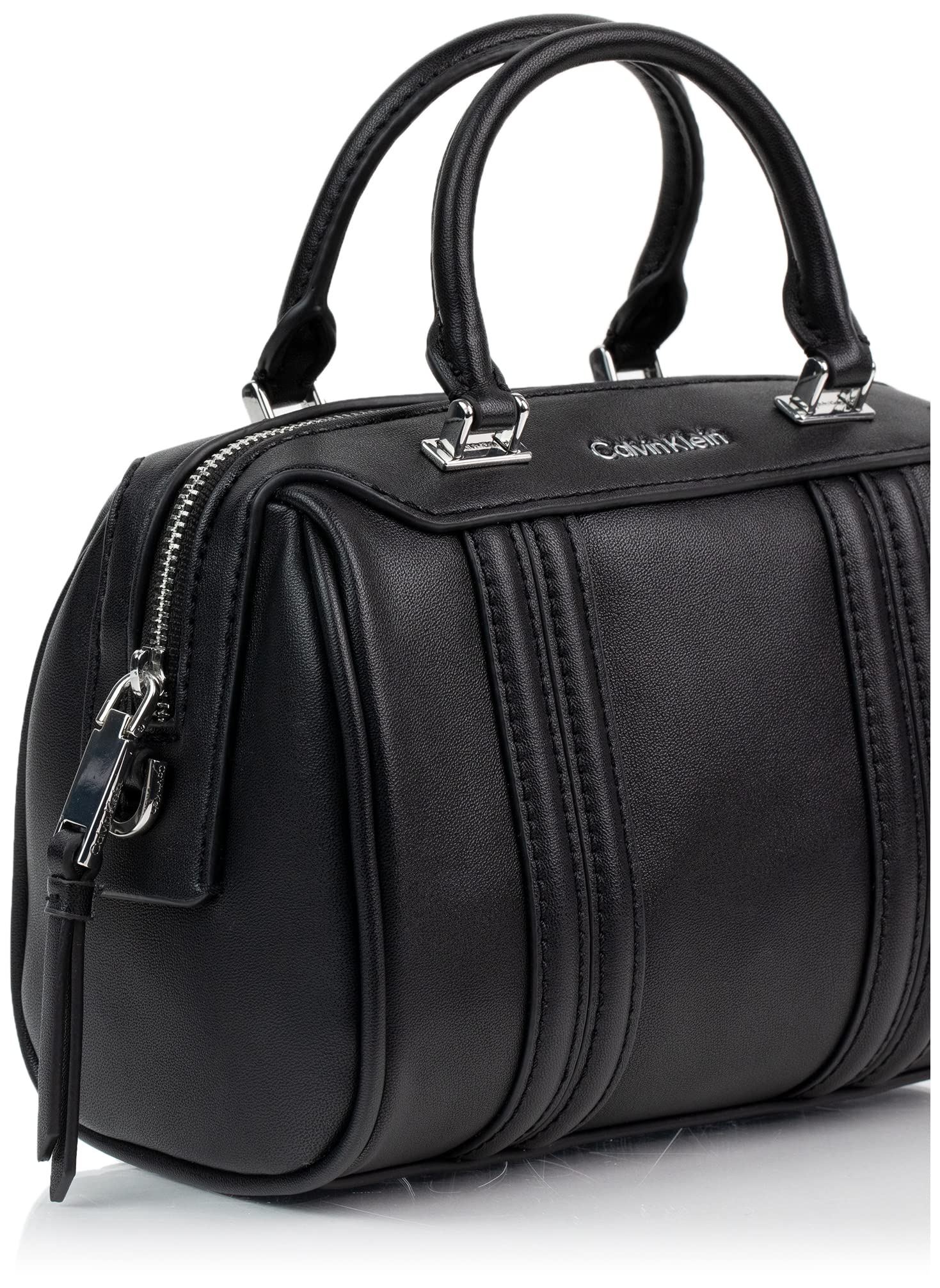 Calvin Klein Blake Top Zip Mini Satchel Crossbody, Almond/Taupe/Cherub White Logo,One Size