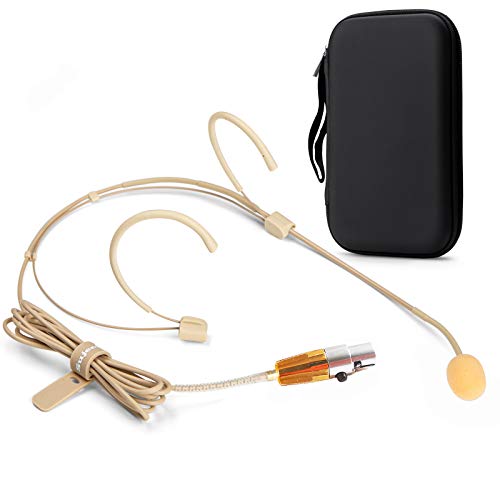 Sujeetec Headset Microphone Discreet Dual Ear Hook Headworn mic fits Shure Wireless Body Pack Transmitters for Lectures, Live Performance, Theater, Podcasts with Windscreens & Rugged Storage Case
