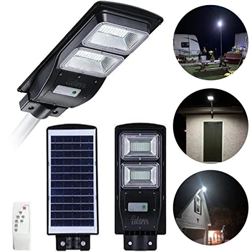 Endurance Solar Street Lights Outdoor LED Lamp, 6000 Lumens Flood Light, Motion Sensor Security Night Light, Dusk to Dawn, Water Resistant Suitable for Wall & Pole Mounting, Mounting Bracket Included