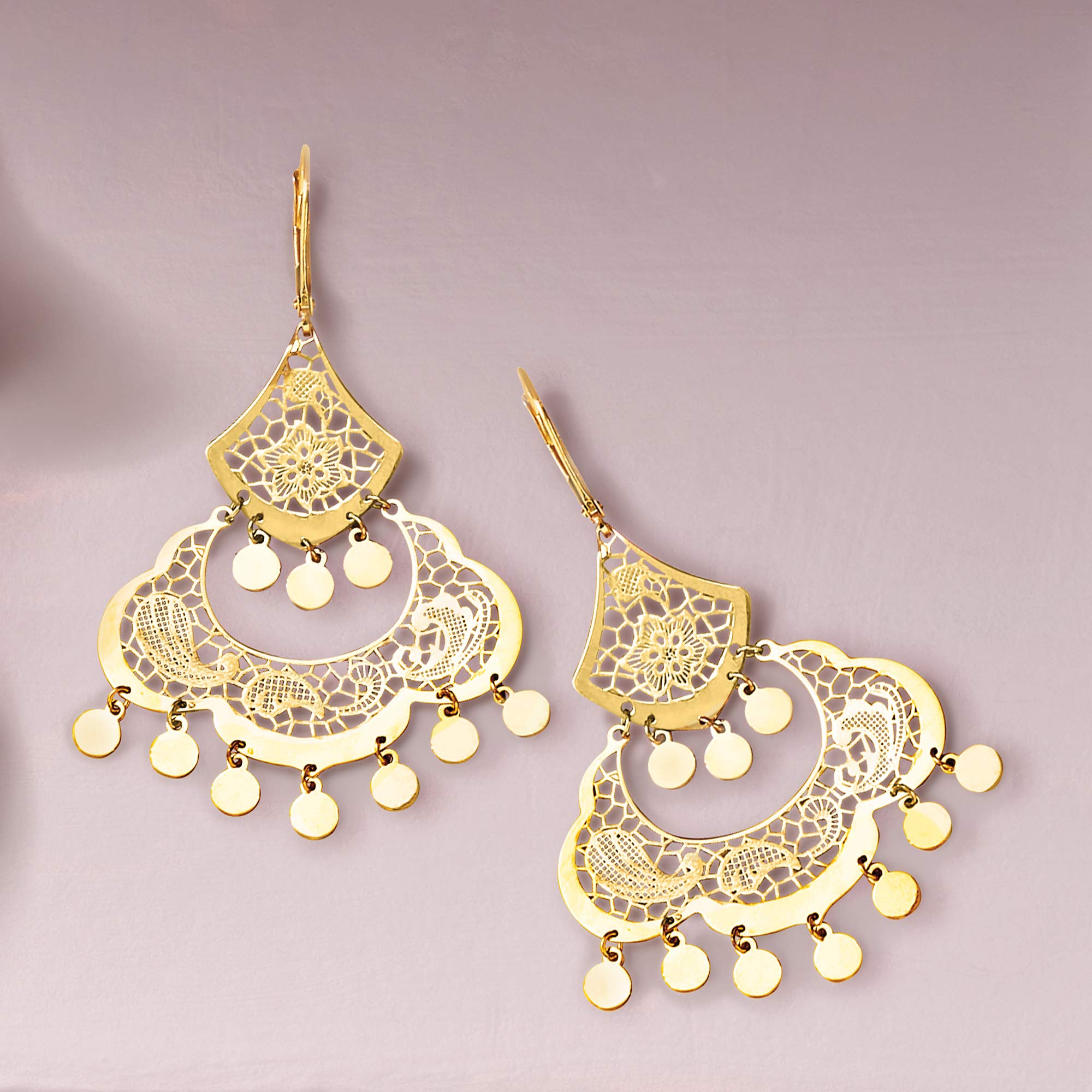 Ross-Simons Italian 14kt Yellow Gold Filigree Chandelier Earrings