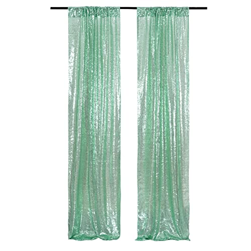 Green Sequin Backdrop Curtain, 2 Panels Mint Green Sequin Backdrop, 2FTx8FT Sequin Curtains for Party Wedding Sequence Backdrop