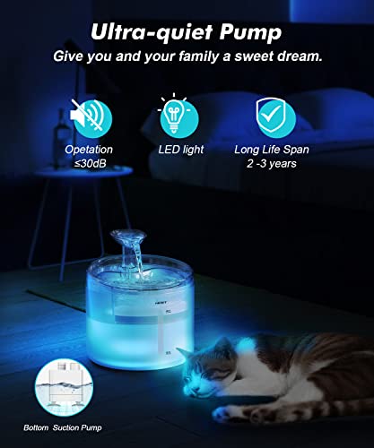 NPET WF100 Cat Water Fountain, 54oz/1.6L Automatic Pet Fountain Cat Water Dispenser with 2 Flow Modes, Light Quiet Pump for Cats (Adapter Not Included)