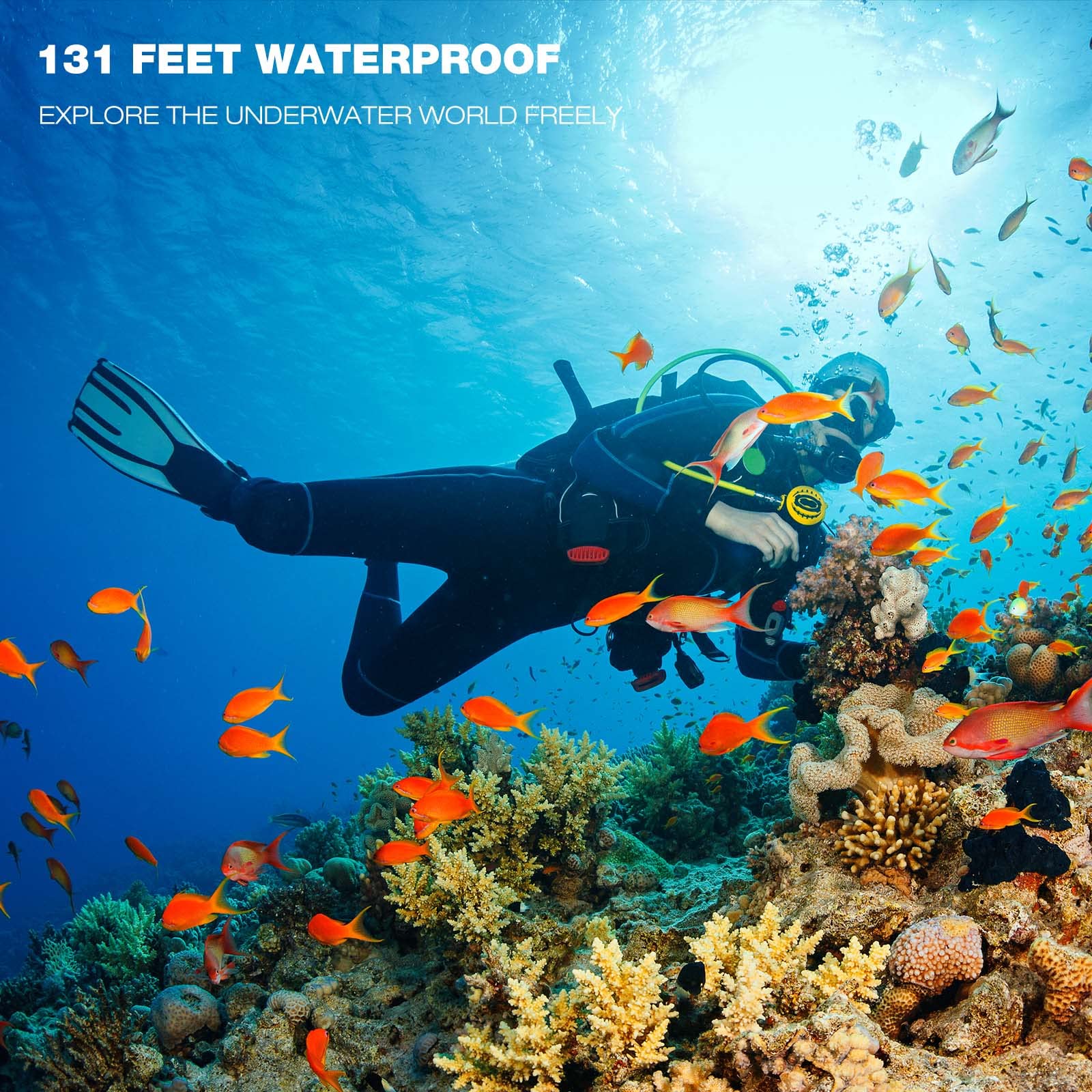 CAMWORLD Action Camera 4K 24MP Ultra HD WiFi Dual Color Screen Waterproof Camera EIS 131FT Underwater Cameras 170 Degree Wide Angle, 2 Rechargeable Batteries and Accessories Kit