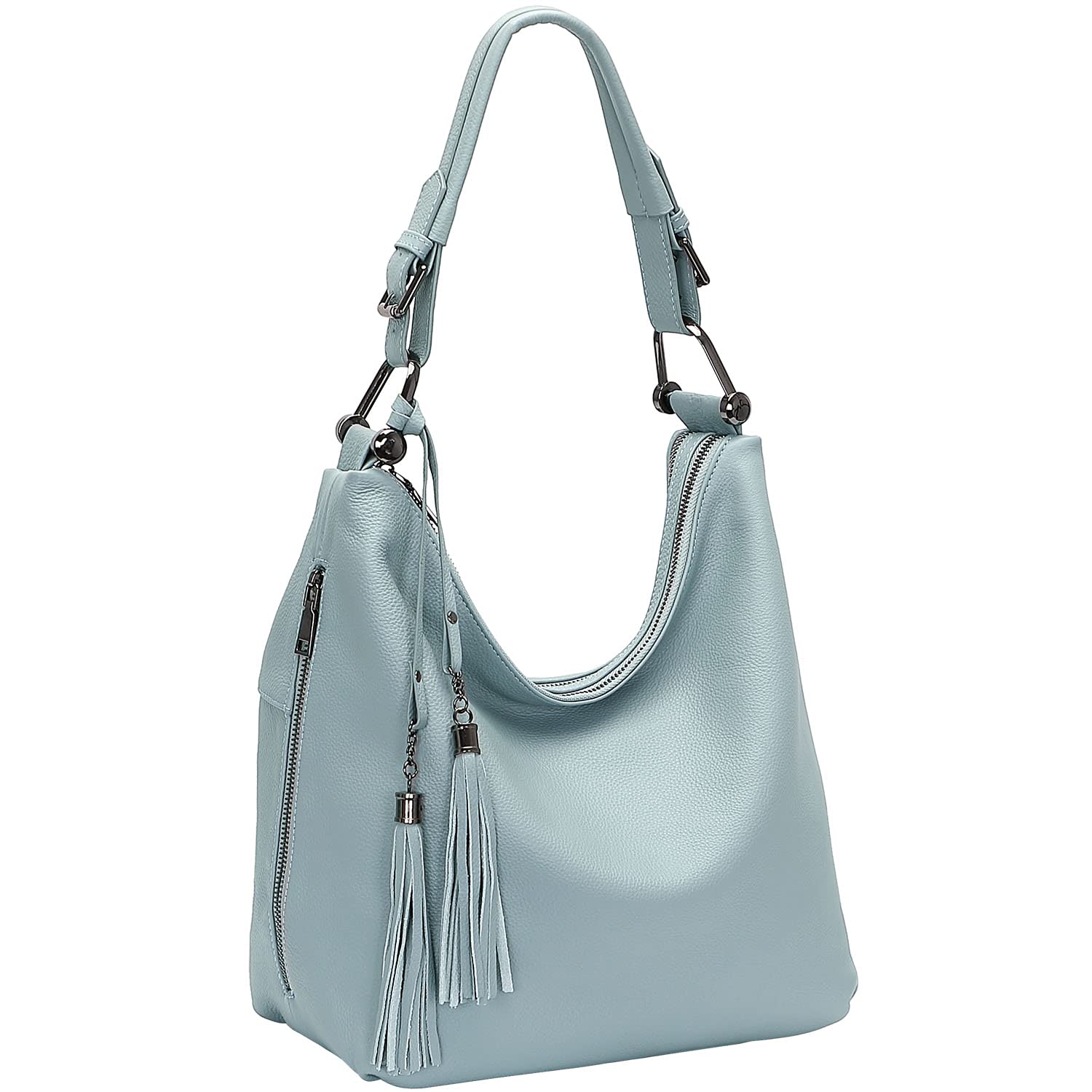 CHERISH KISS Soft leather Purses and Handbags Hobo Bags for Women Large Shoulder Bag with Tassel(K2 Light Blue-1)