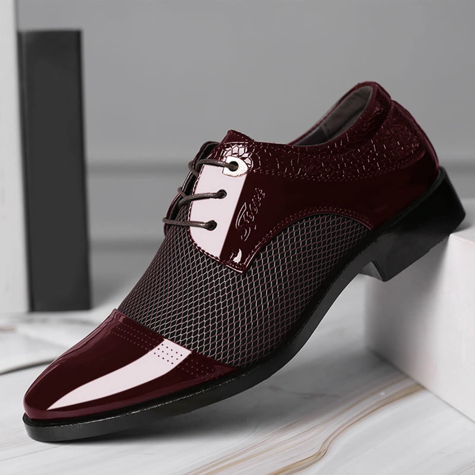 Classical Style Leather Shoes for Men Slip On PU Leather Low Rubber Sole Block Heel Work Men S Shoes Brown