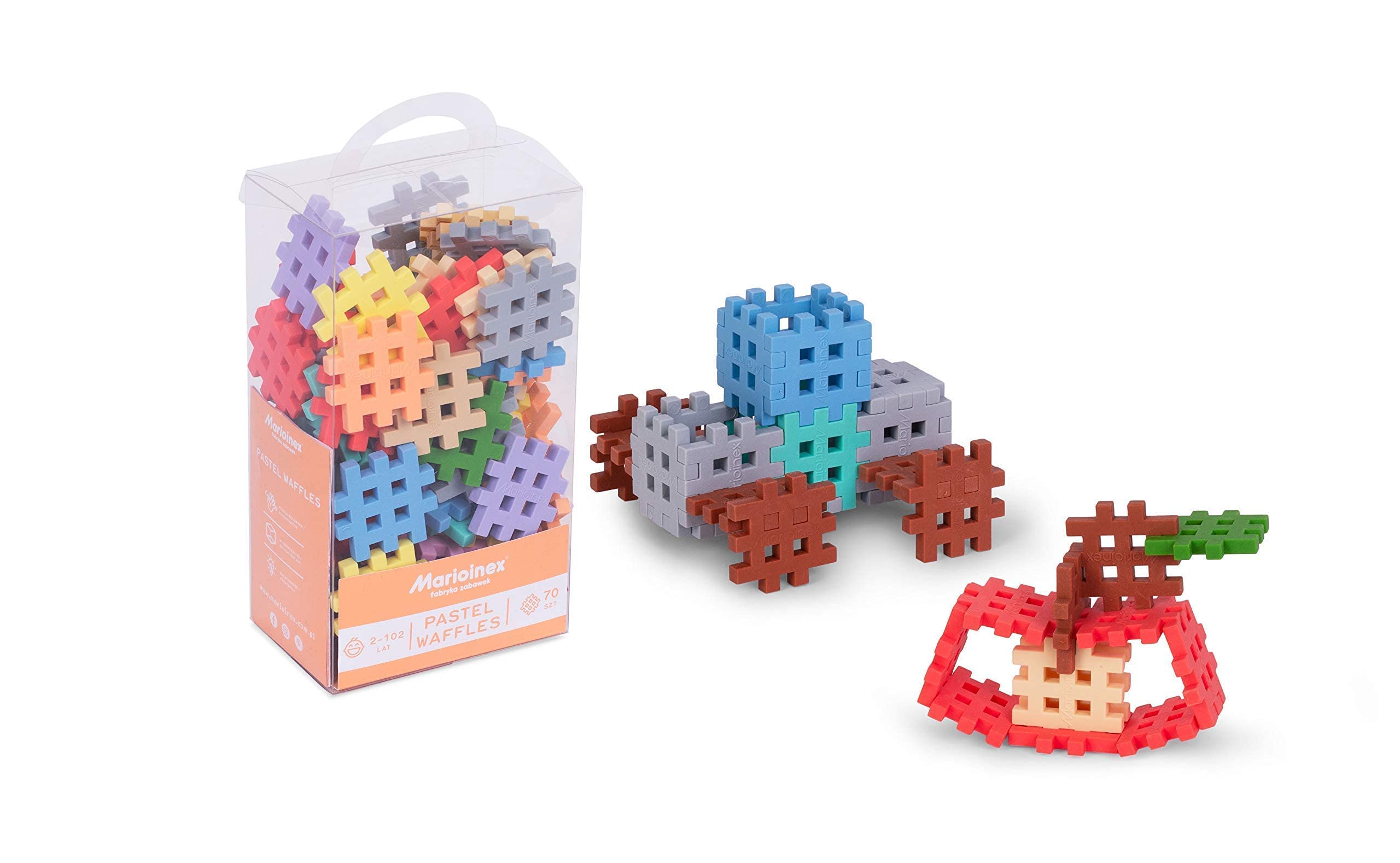Marioinex STEM Toy Building Block Set with 70 Pieces in Blue, Green, Pink, Red, Teal Rubber for Ages 3-103 cm