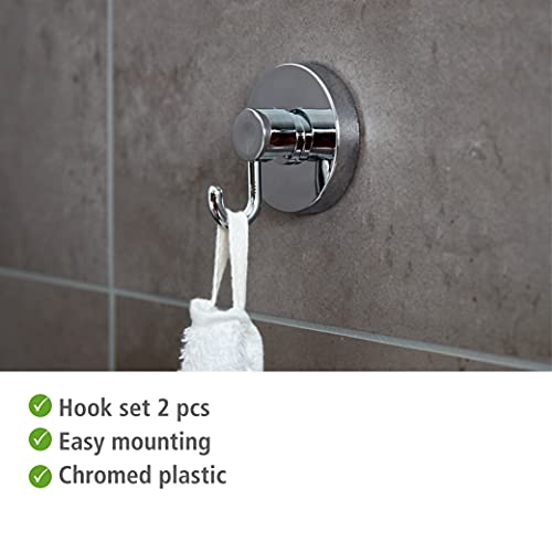 WENKO Wall Hooks with Loc-Vacuum Technology, for Hanging, Storage, for Shower, for Kitchen, No Drilling, No Holes, No Screws, Without Nails, 9.29" x 1.57" x 3.74", Chrome