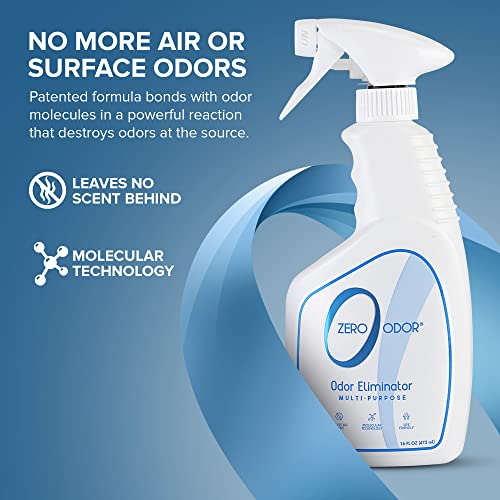 Zero Odor β Multi-Purpose Odor Eliminator - Air & Surface Odor β Patented Technology for Bathroom, Kitchen, Fabric, Closet- Smell Great Again, 16oz
