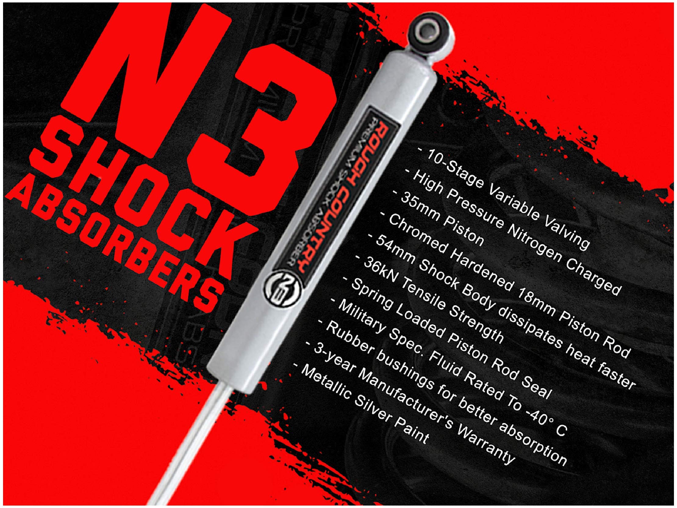 Rough Country 3.5-6" N3 Front Shocks for 87-95 Jeep Wrangler YJ 4WD - 23283_A