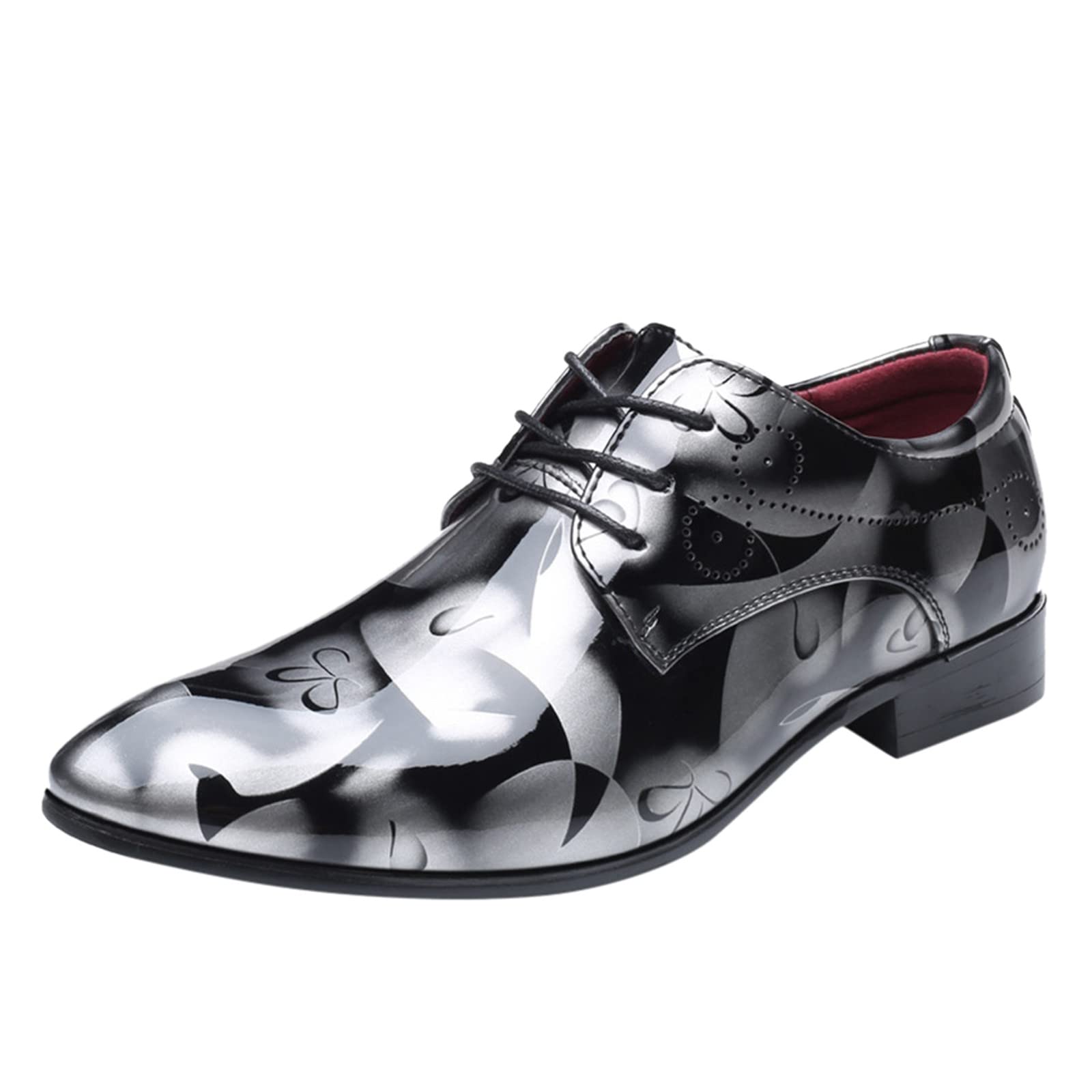 Classical Style Shoes for Men Slip On PU Leather Low Rubber Sole Block Heel Work Mens Leather Skater Shoes Grey