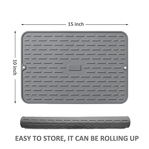 Tongjude Silicone Dish Drying Mat - Small 15" x 10" - Flexible Rubber Dish Draining Mat, Heat Resistant Silicone Trivet, Counter Top Mat, Sink Mat