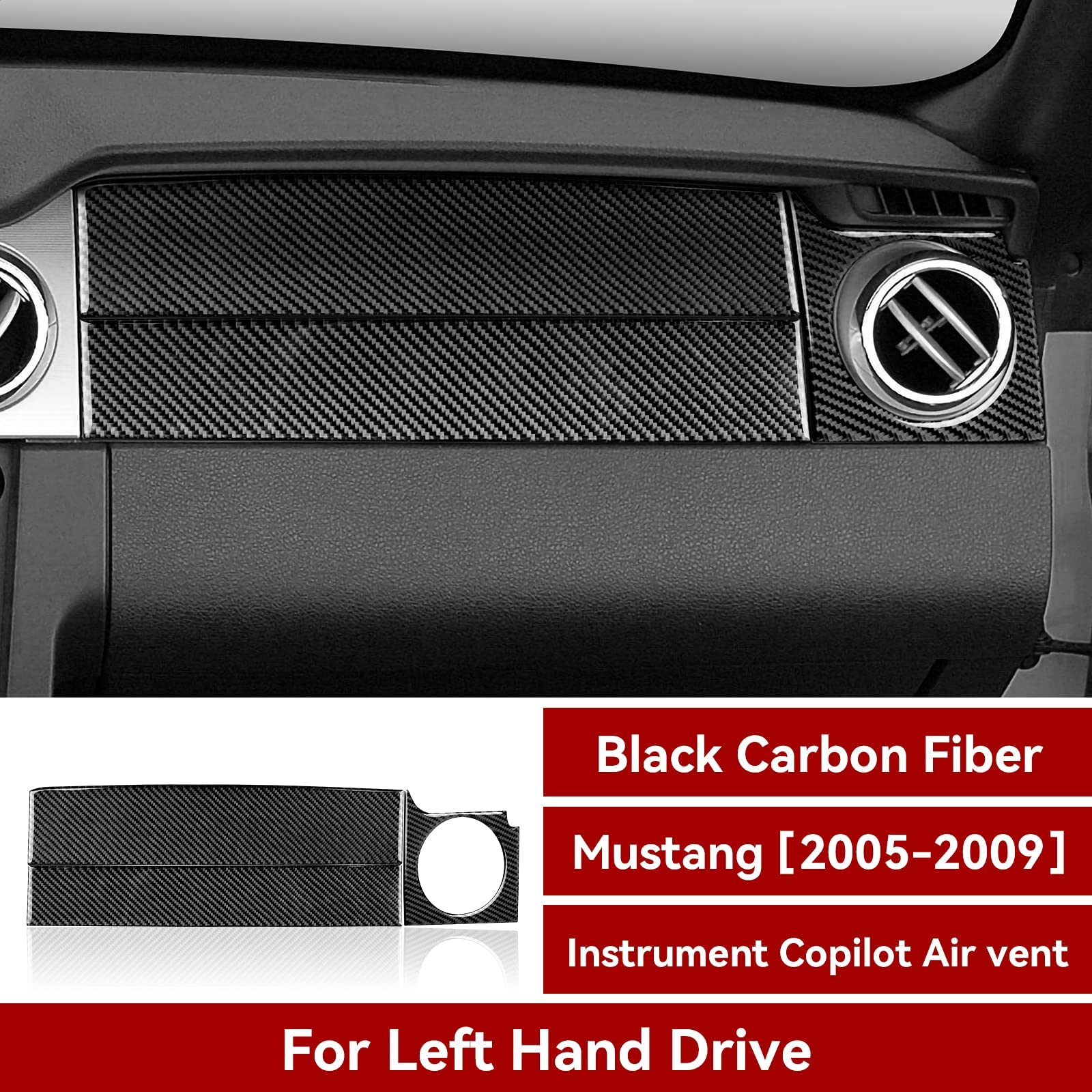 Car Copilot Air Vent Panel Sticker Decal Carbon Fiber Interior Trim Cover for Ford Mustang GT 2005 2006 2007 2008 2009 S197 Accessories