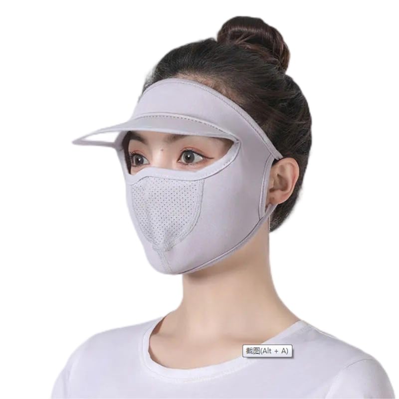 Ice Silk Full Face Mask,Sun Hats for Women UV Protection Breathable Thin,Sun Shade Hats for Women Ponytail Summer Cycling Outdoor Beach Grey