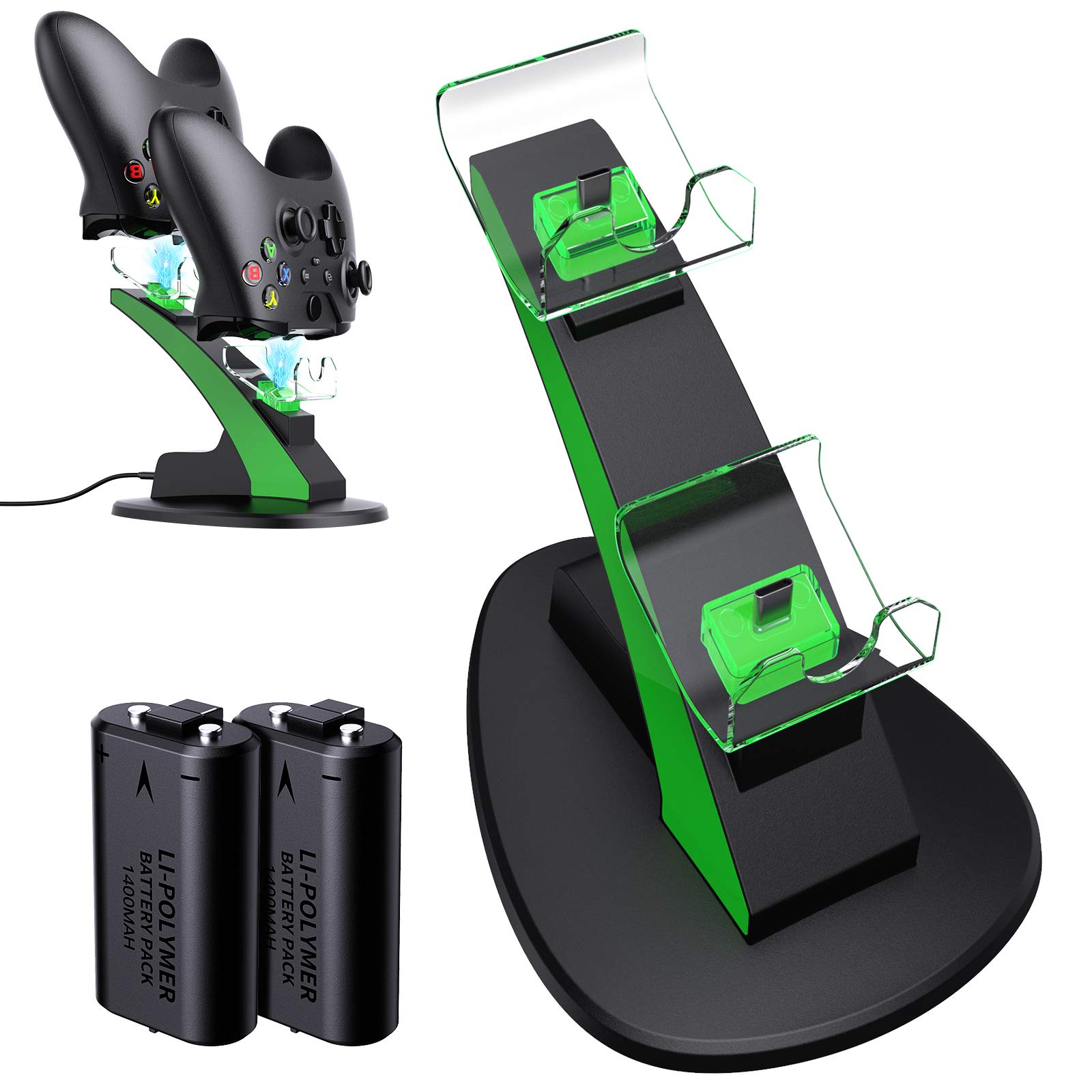 Controller Charger for Xbox Series X/S, Dual Charging Station with 2PCS 1400mAh Rechargeable Battery, Controller Battery Pack for Xbox Series X/S LED Indicator USB C Charging Port