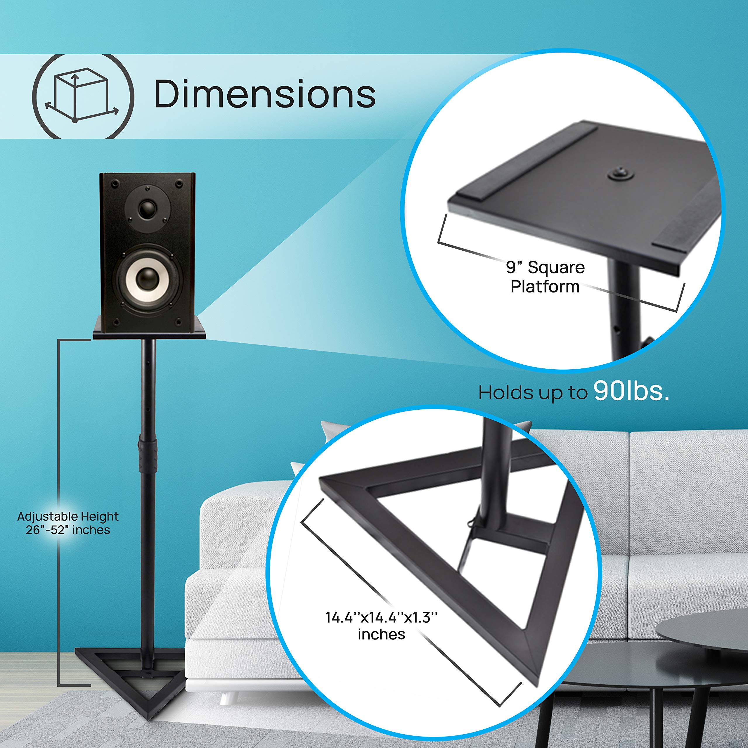 Pyle Sonos Speaker Stand Pair of Sound - Play 1 and 3 Holder & Sound Dampening Speaker Riser Foam - Audio Acoustic Noise Isolation Platform Pads Recoil Stabilizer PSI03 (9 x 12 x 2 Inch, Pair)